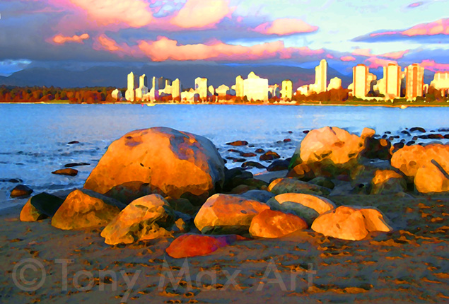 Radiant Rocks – Kits Beach - Vancouver Art Prints by artist Tony Max
